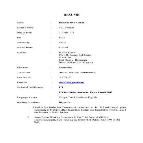 SIVA RESUME JAN 2014 | DOC