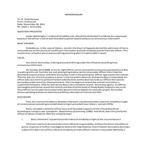 Legal Memorandum (Kenny Boy) | DOCX