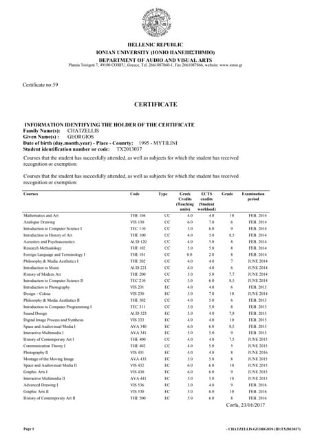 transcript of records ERASMUS | PDF