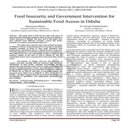 Food Insecurity and Government Intervention for Sustainable Food Access ...
