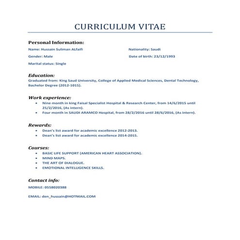 CURRICULUM VITAE hussain | PDF