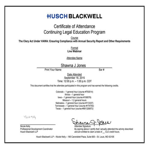 clery certificate | PDF