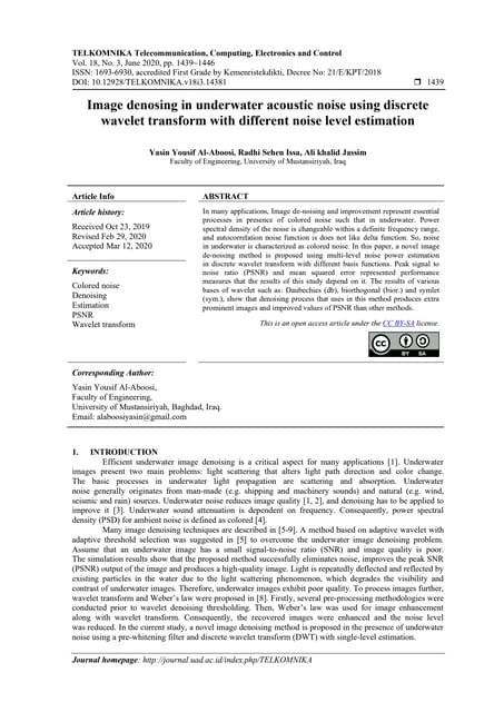 Image Denosing In Underwater Acoustic Noise Using Discrete Wavelet