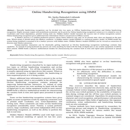 Online Handwriting Recognition using HMM | PDF