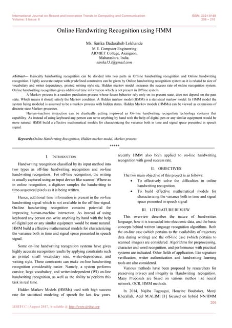 Online Handwriting Recognition Using Hmm Pdf