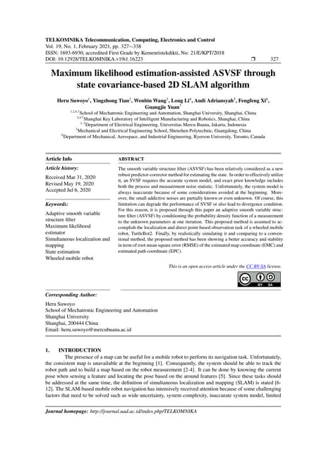 Maximum Likelihood Estimation Assisted Asvsf Through State Covariance Based 2d Slam Algorithm Pdf