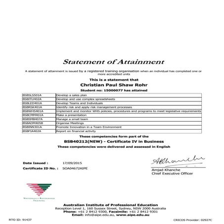 CRM - VET Statement of Attainment Certificate | PDF