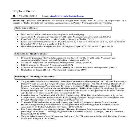 CV of Stephen Victor January 2017 | PDF