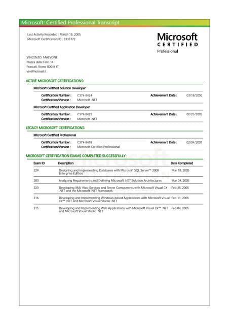 Microsoft Certified Professional Transcript | PDF