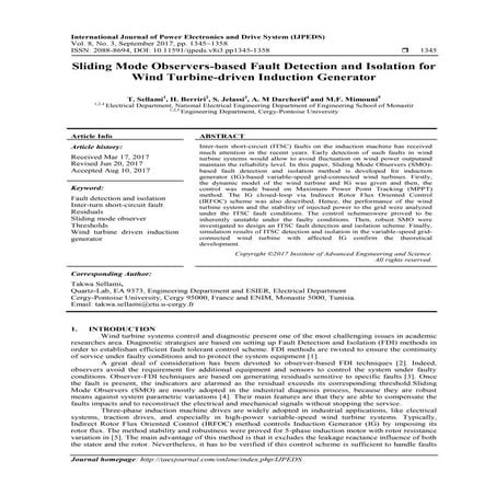 Sliding Mode Observers-based Fault Detection and Isolation for Wind Turbine-driven Induction ...