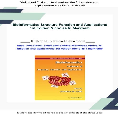 Bioinformatics Structure Function and Applications 1st Edition Nicholas R. Markham | PDF