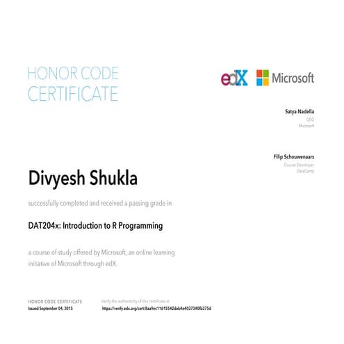 Certificate (Introduction to R) | PDF