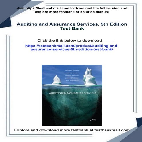 Auditing and Assurance Services, 5th Edition Test Bank PDF Download ...