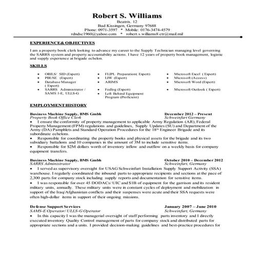 Rob Williams Resume usa | DOCX