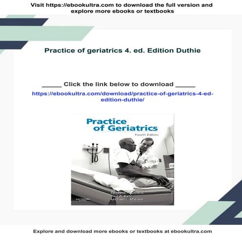 Practice of geriatrics 4. ed. Edition Duthie | PDF