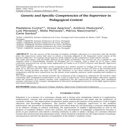 Generic and Specific Competencies of the Supervisor in Pedagogical ...