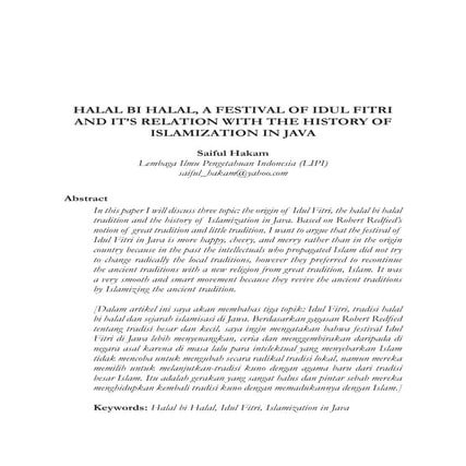 HALAL BI HALAL, A FESTIVAL OF IDUL FITRI AND IT’S RELATION WITH THE ...