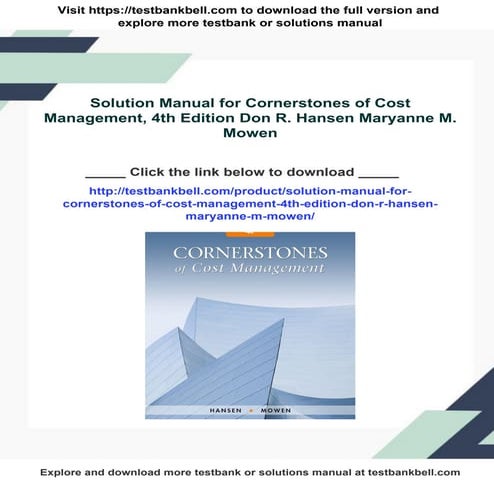 Solution Manual for Cornerstones of Cost Management, 4th Edition Don R ...