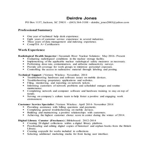 Deirdre Jones Resume Part Time Position | DOCX