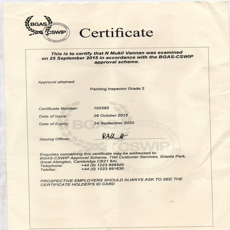 CSWIP (BGAS Painting Inspector) | PDF