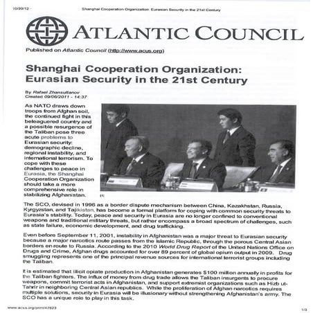 The SCO and Eurasian Security | PDF