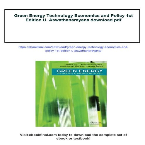 Green Energy Technology Economics and Policy 1st Edition U ...