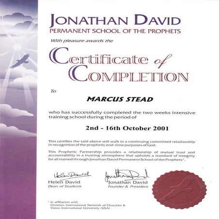 Permanent School of the Prophets - completion certificate | PDF ...