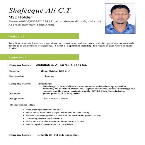 Shafeeque Ali Resume planning | DOCX