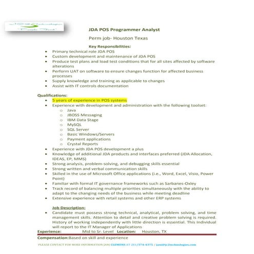 JDA POS Programmer Analyst 150414 | PDF
