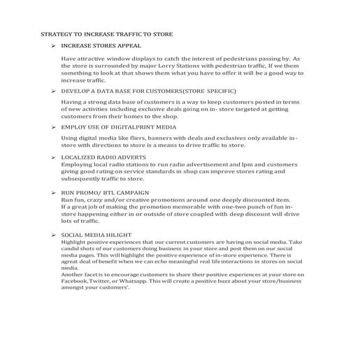 STRATEGY TO INCREASE TRAFFIC TO STORE | DOCX
