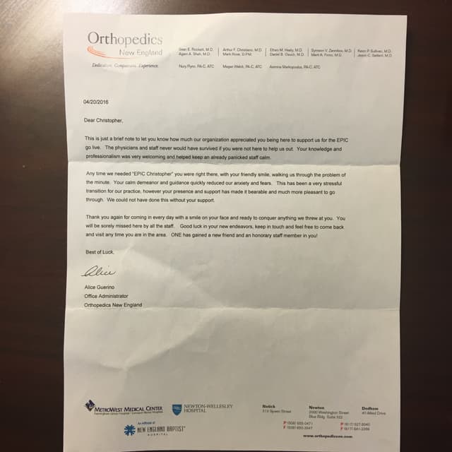 Letter from New England Orthopedics | PDF