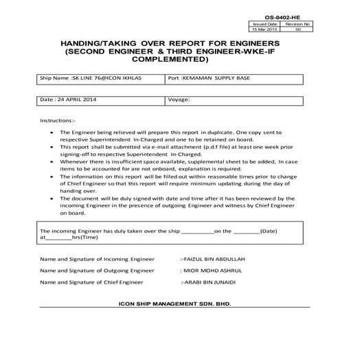 Form-OS-0402-HE- Handing Taking Over Report For Engineers rev00 NEW ...