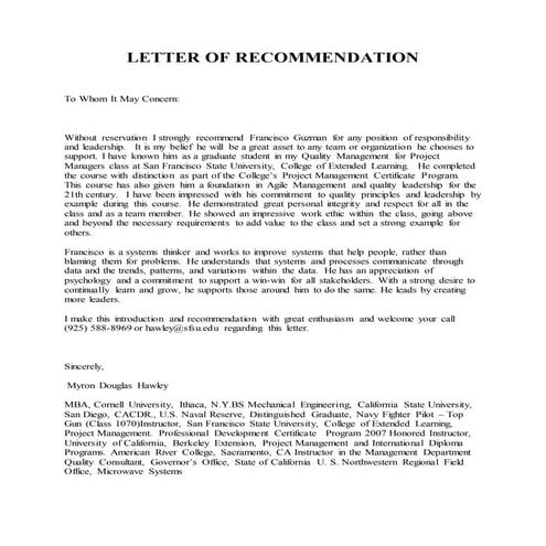LETTER OF RECOMMENDATION | PDF