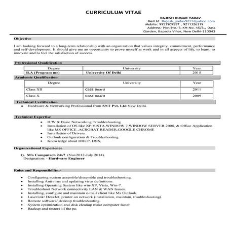 Rajesh Kumar Yadav Resume Pdf 