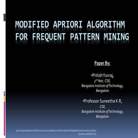Modified Apriori Algorithm For Frequent Pattern Mining Ppt