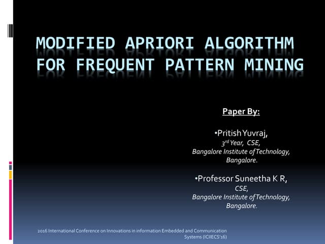 Modified Apriori Algorithm For Frequent Pattern Mining Ppt