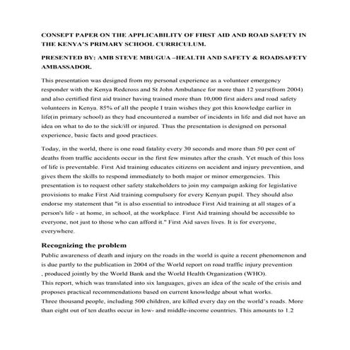 ROAD SAFETY AND FIRST AID SENSITIZATION IN KENYA SCHOOLS. | PDF