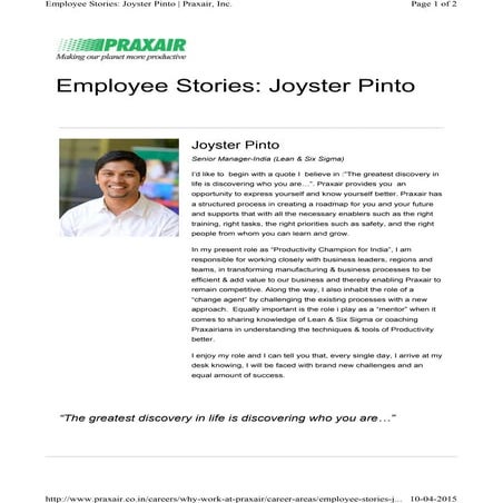 Joyster on Why work at Praxair | PDF