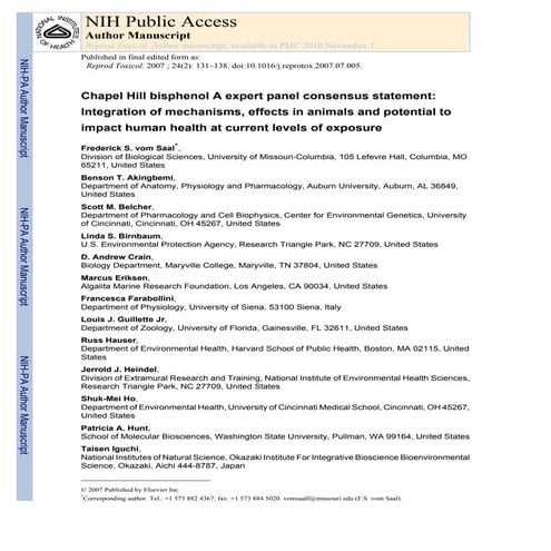 38 experts on bpa panel consensus statement. effects in animals and ...