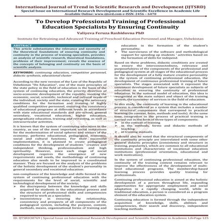 To Develop Professional Training of Professional Education Specialists ...