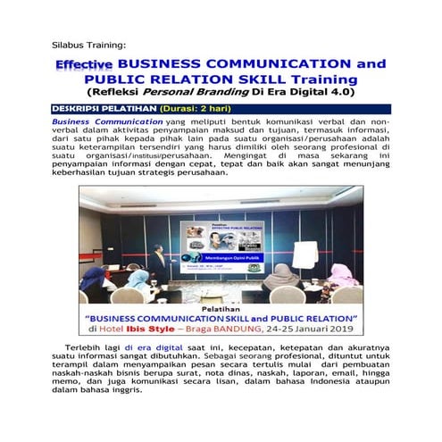 Silabus Training "Effective BUSINESS COMMUNICATION Skills & PUBLIC ...