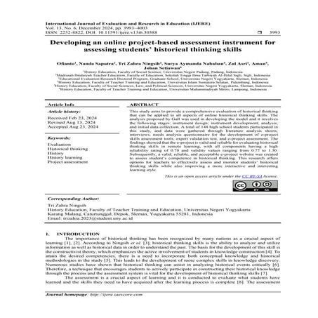 Developing an online project-based assessment instrument for assessing ...