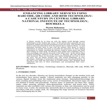 ENHANCING LIBRARY SERVICES USING BARCODE, QR CODE AND RFID TECHNOLOGY ...