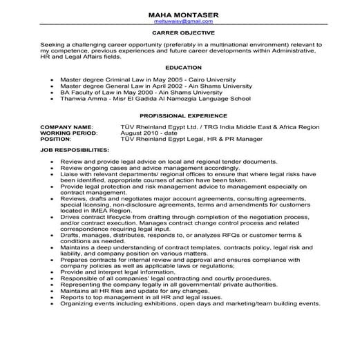 Maha Montaser CV_R1 | PDF | Legal Services Industry | Industries