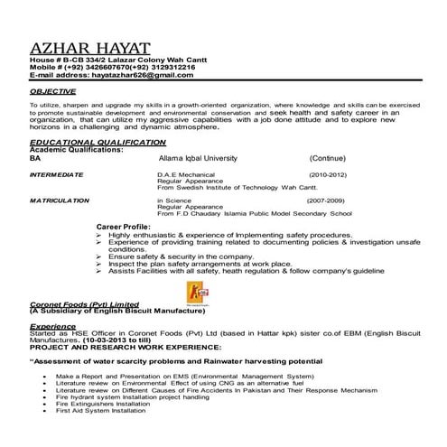 Azhar Cv For Safety Field | DOCX
