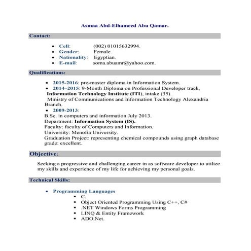 Asmaa Qamar cv. | PDF