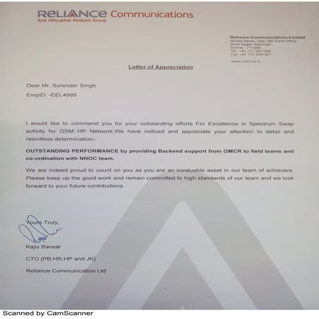 appreciation letter rcom_1 | PDF