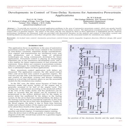 Developments in Control of Time-Delay Systems for Automotive Powertrain Applications | PDF
