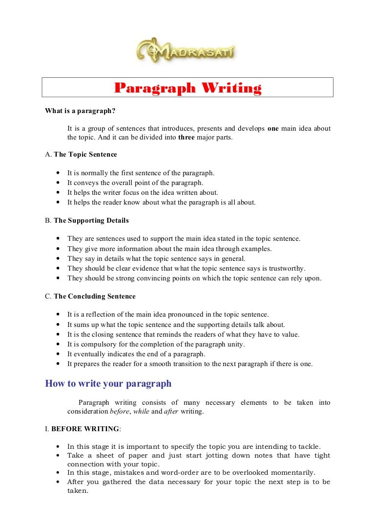 Paragraph Writing Paragraph Writing