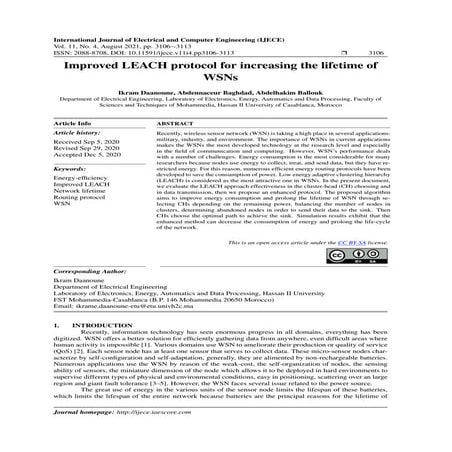 Improved Leach Protocol For Increasing The Lifetime Of Wsns Pdf